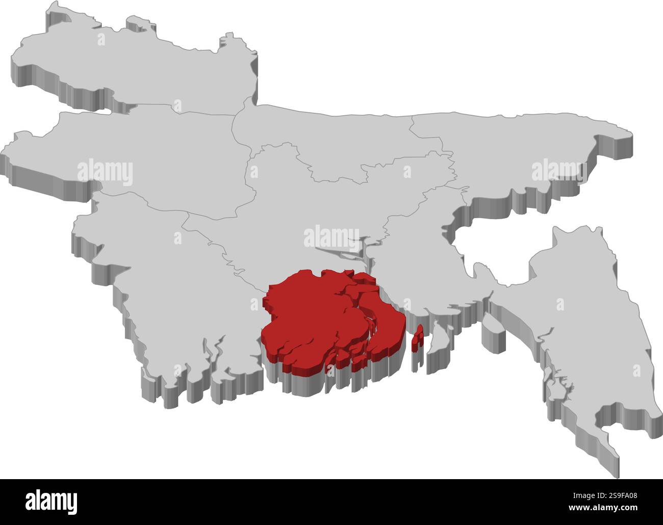 Map of Bangladesh as a gray piece., Barisal is highlighted in red Stock ...