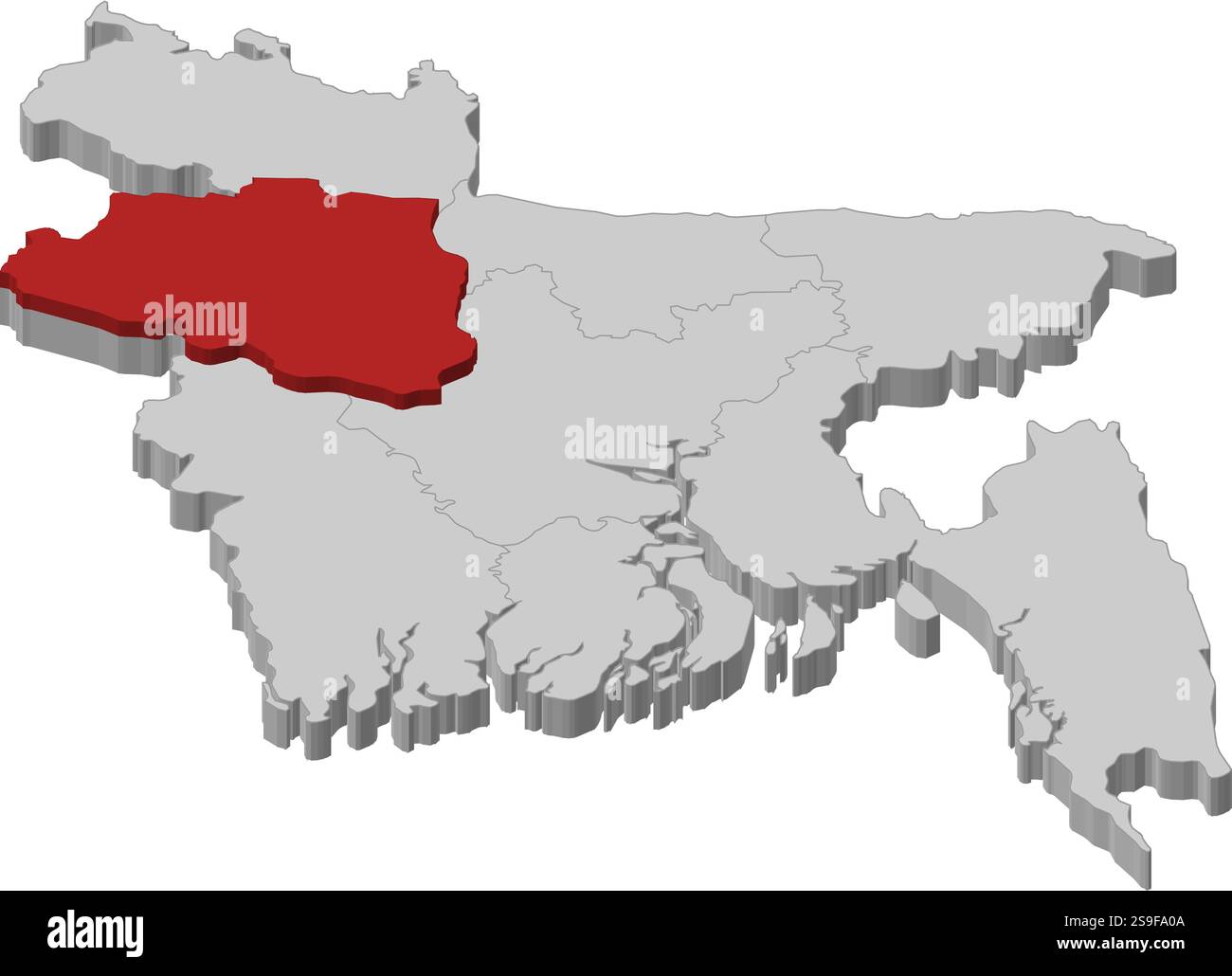Map of Bangladesh as a gray piece., Rajshahi is highlighted in red ...
