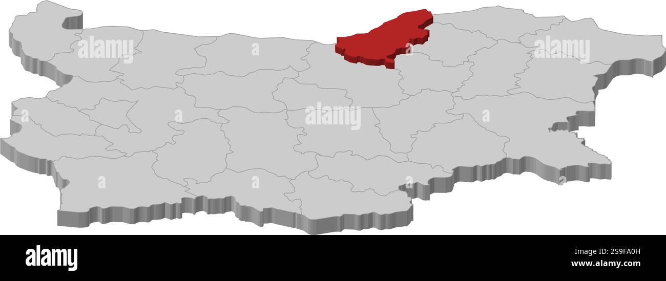 Map of Bulgaria as a gray piece, Ruse is highlighted in red Stock ...