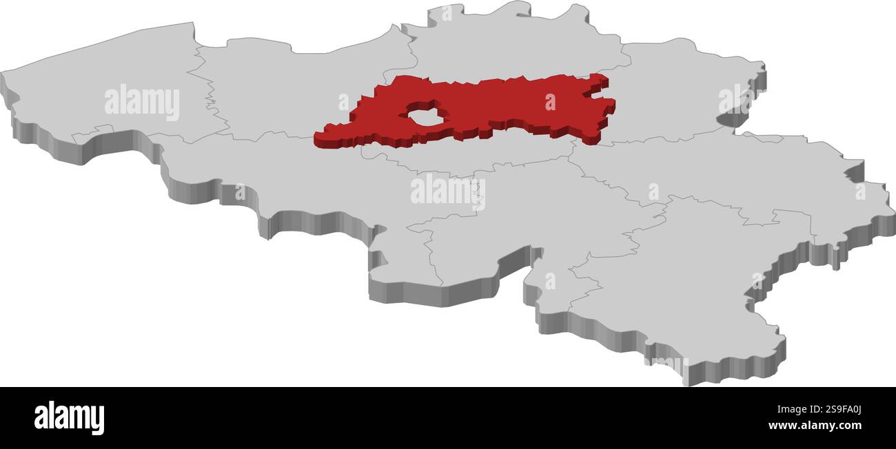 Map of Belgium as a gray piece., Flemish Brabant is highlighted in red ...