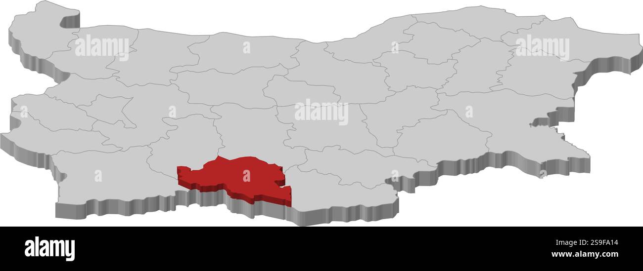 Map of Bulgaria as a gray piece, Smolyan is highlighted in red Stock ...
