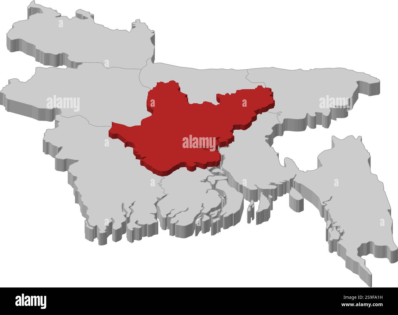 Map of Bangladesh as a gray piece., Dhaka is highlighted in red Stock ...