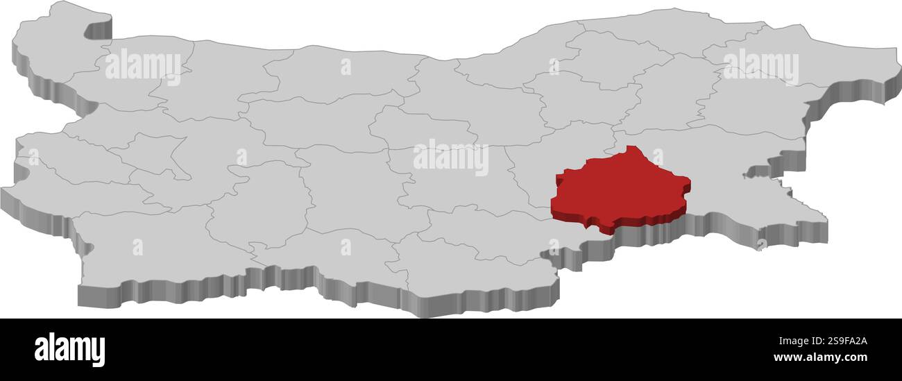 Map of Bulgaria as a gray piece, Yambol is highlighted in red Stock ...