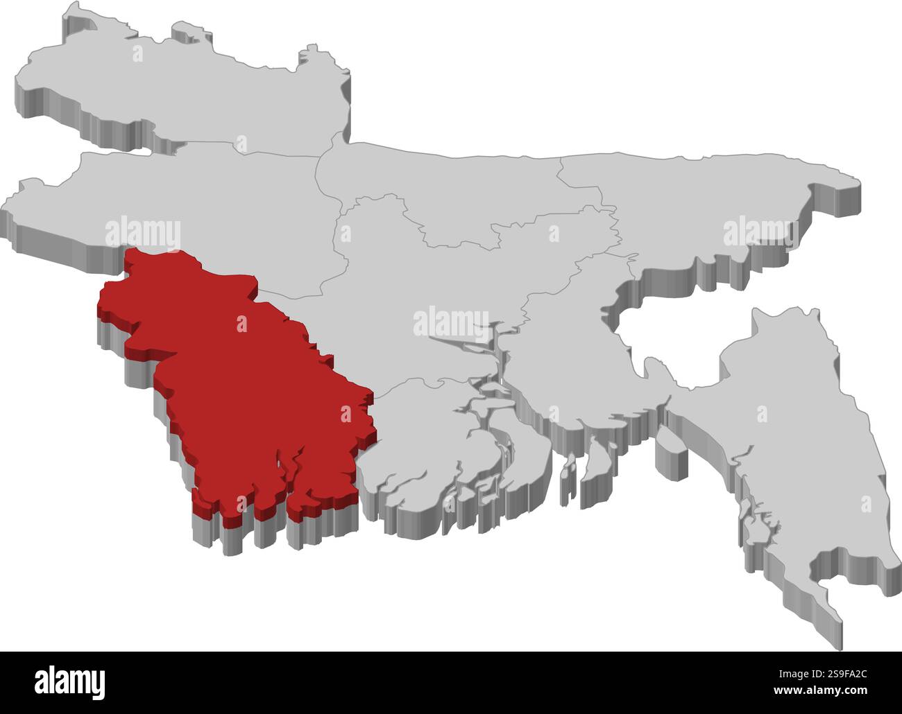 Map of Bangladesh as a gray piece., Khulna is highlighted in red Stock ...