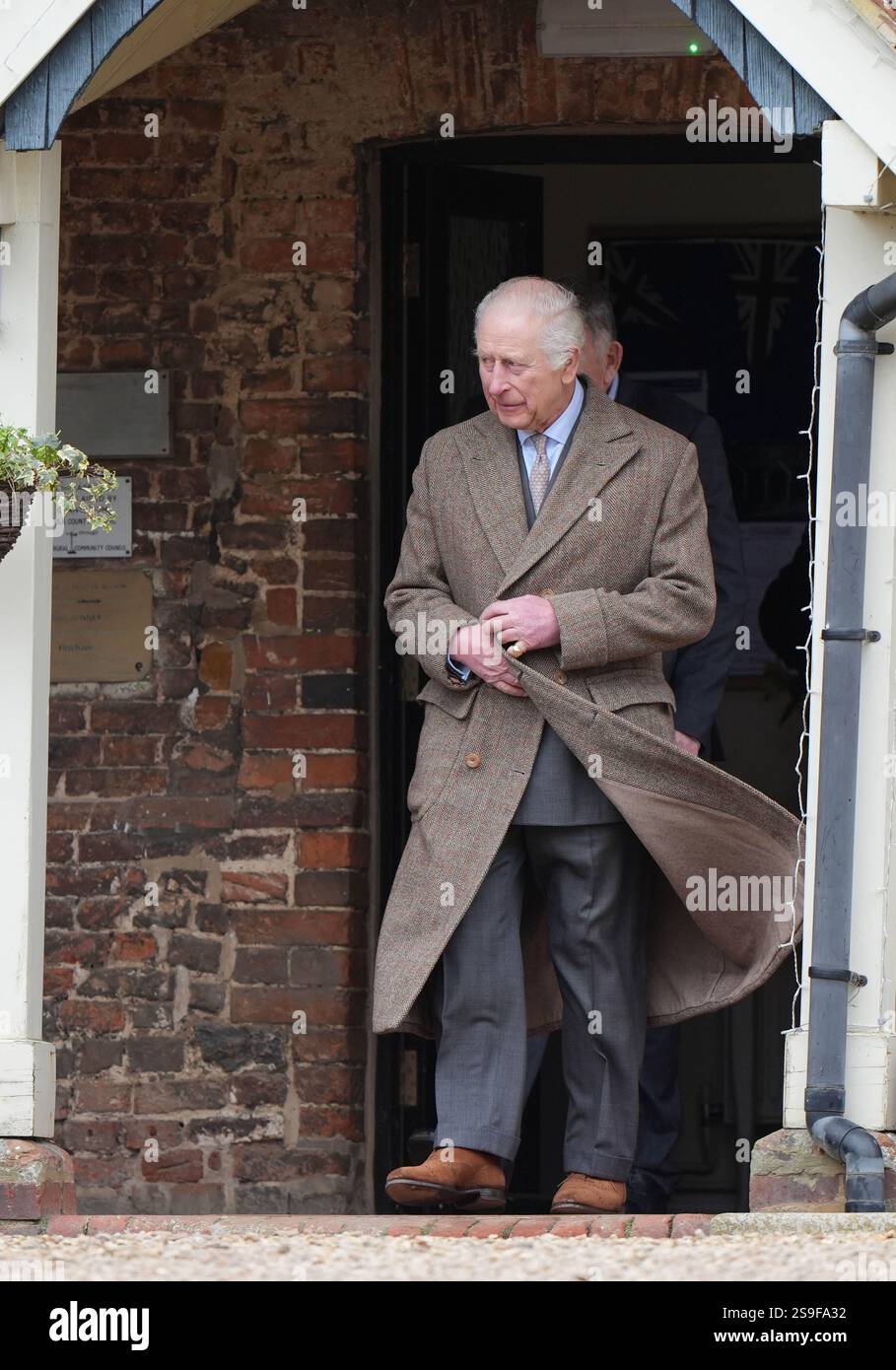 King Charles III leaving Flitcham Social Club after a Sunday church ...