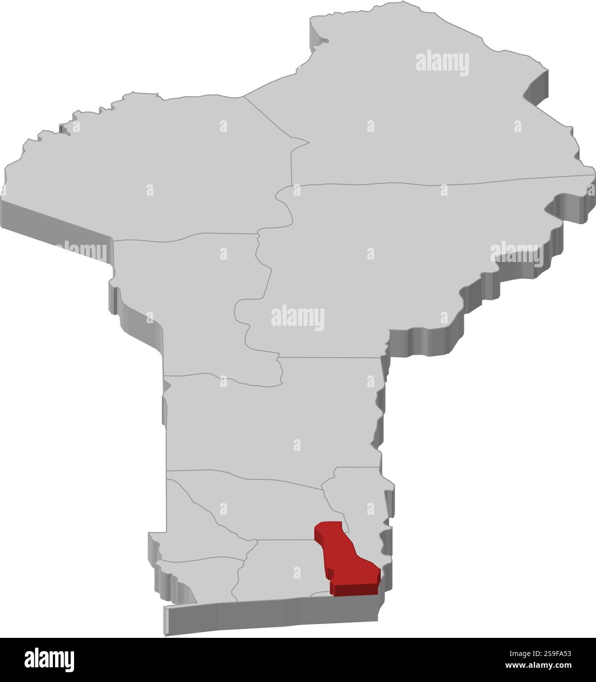 Map of Benin as a gray piece, Ouémé is highlighted in red Stock Vector ...