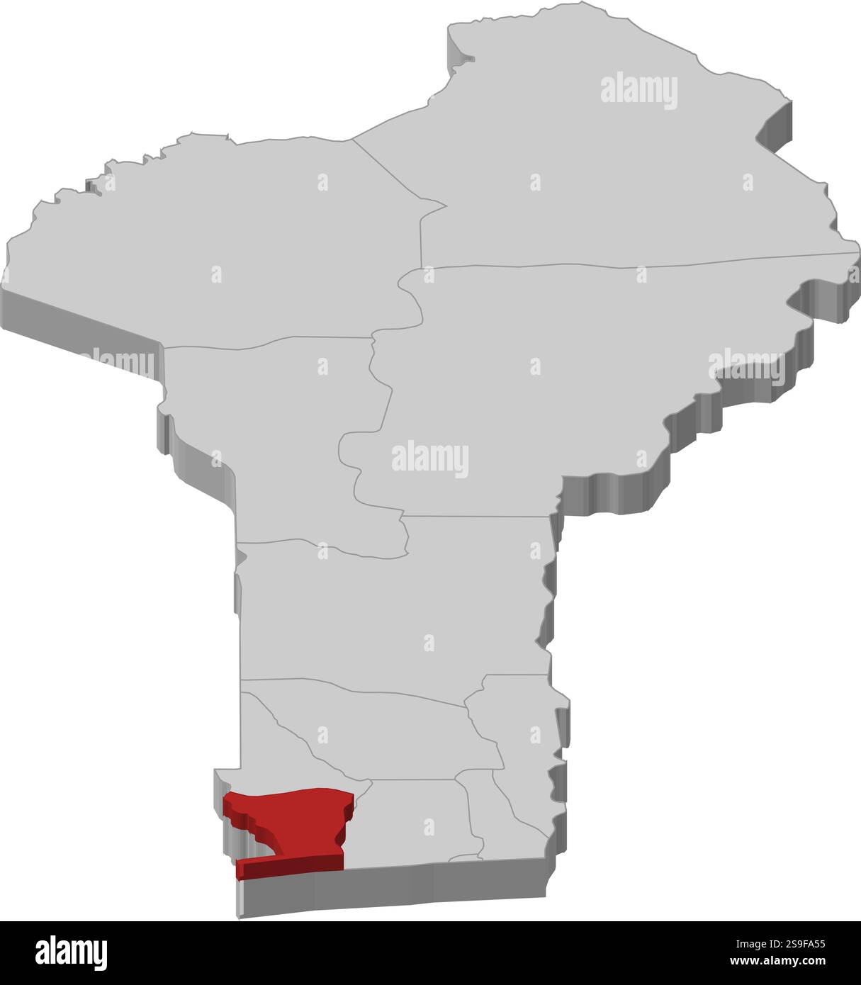 Map of Benin as a gray piece, Mono is highlighted in red Stock Vector ...