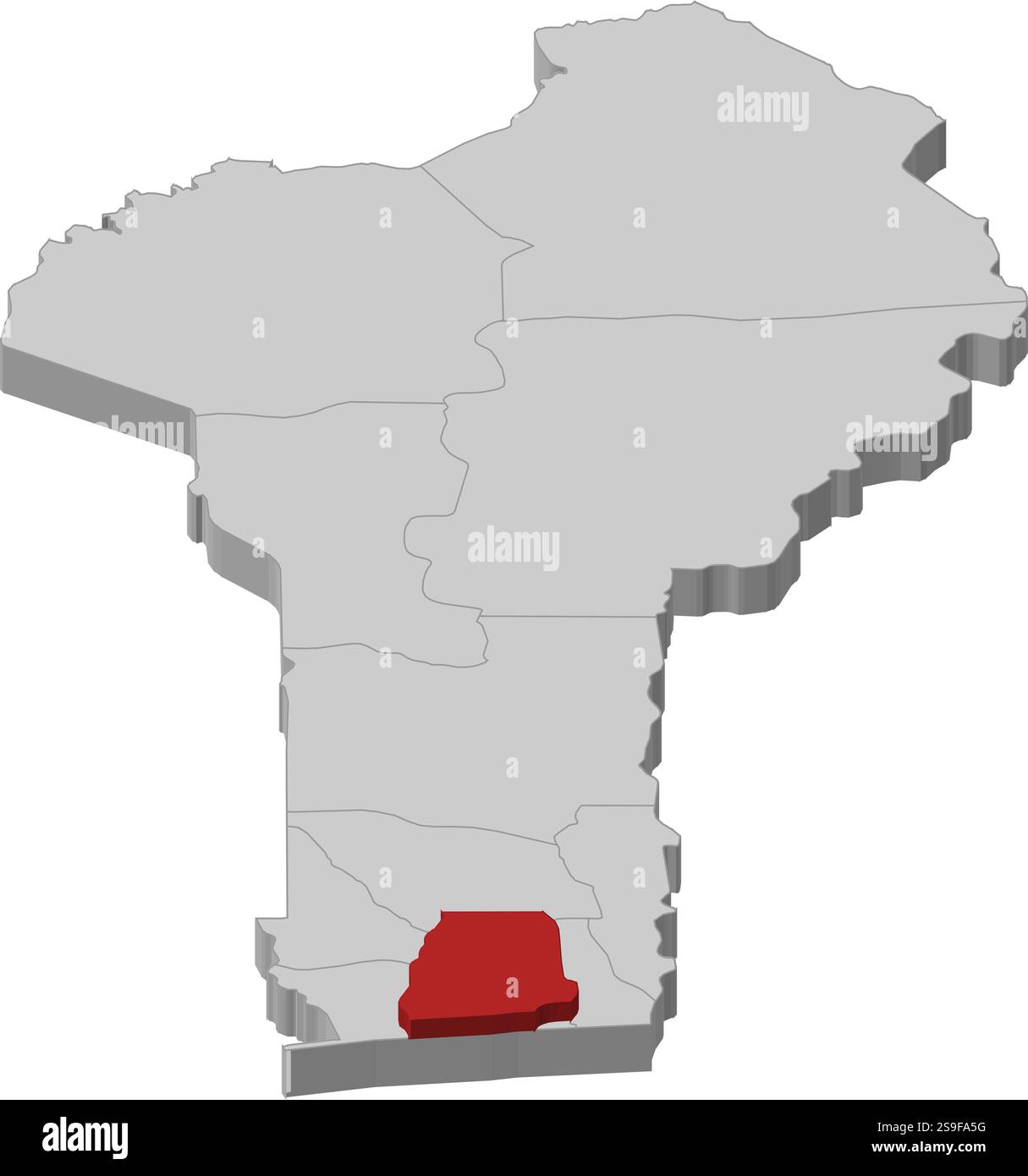Map of Benin as a gray piece, Atlantique is highlighted in red Stock ...