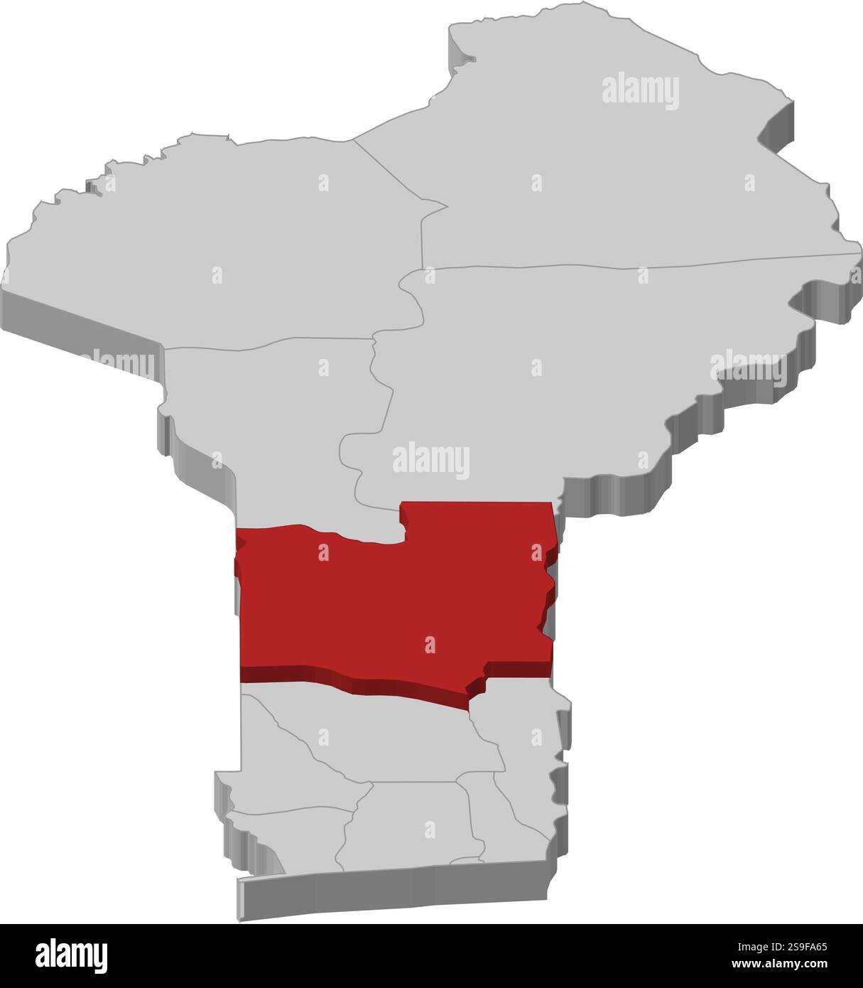 Map of Benin as a gray piece, Collines is highlighted in red Stock ...
