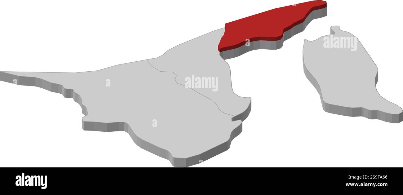 Map of Brunei as a gray piece, Brunei-Muara is highlighted in red Stock ...
