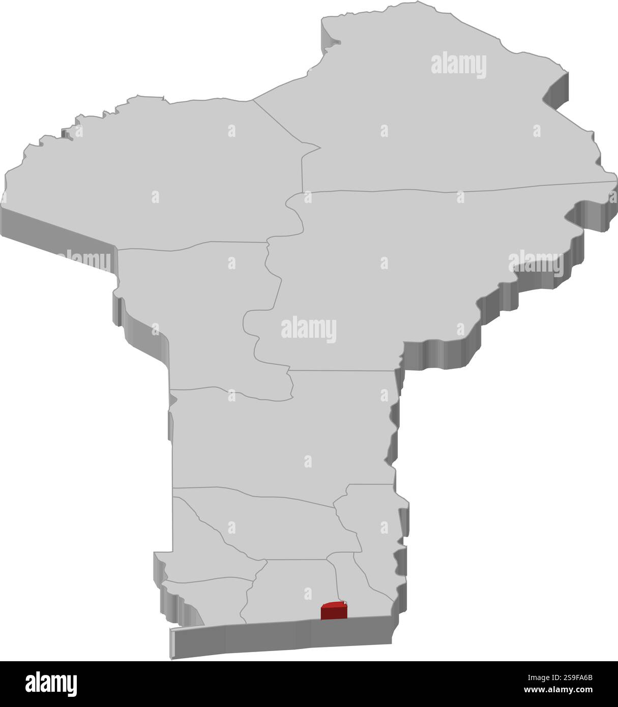 Map of Benin as a gray piece, Littoral is highlighted in red Stock ...