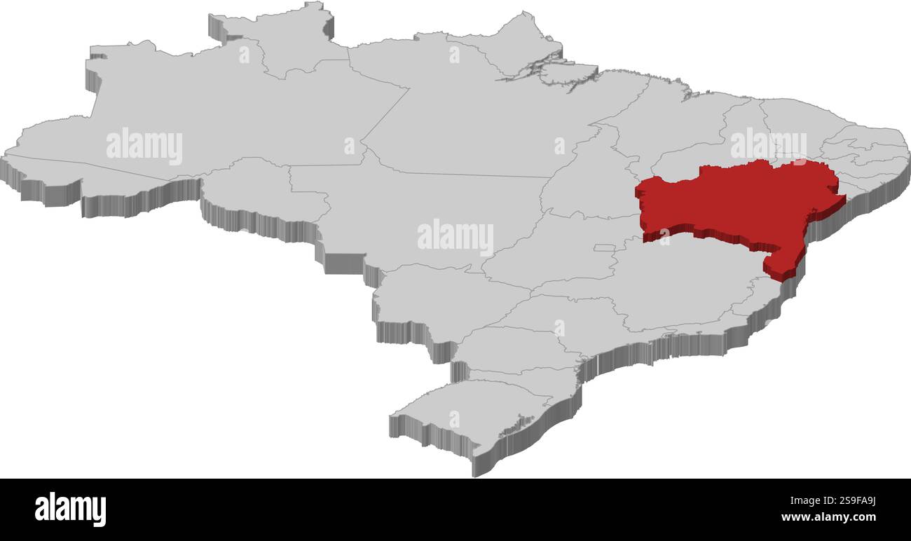 Map of Brazil as a gray piece., Bahia is highlighted in red Stock ...