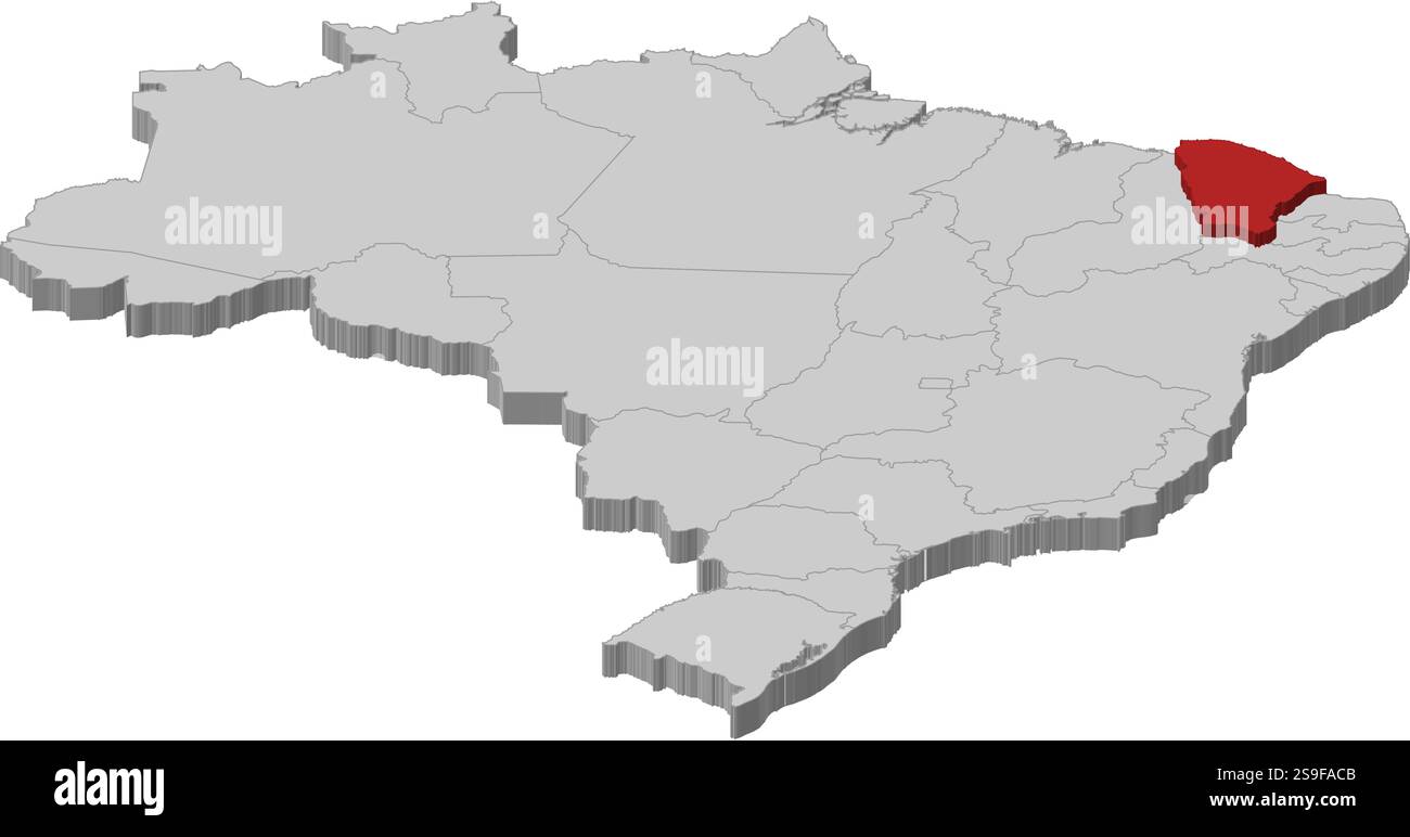 Map of Brazil as a gray piece., Ceará is highlighted in red Stock ...