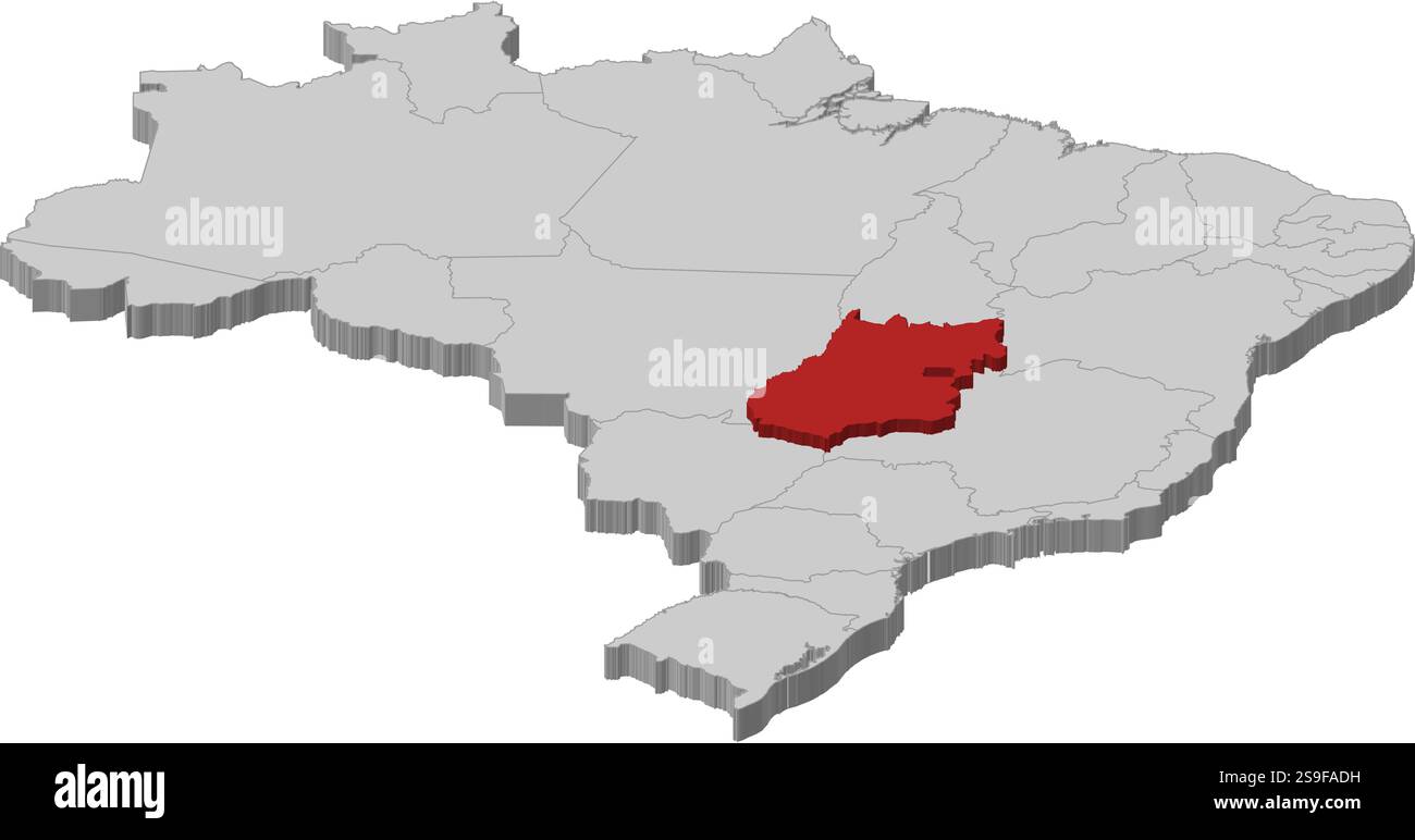 Map of Brazil as a gray piece., Goiás is highlighted in red Stock ...