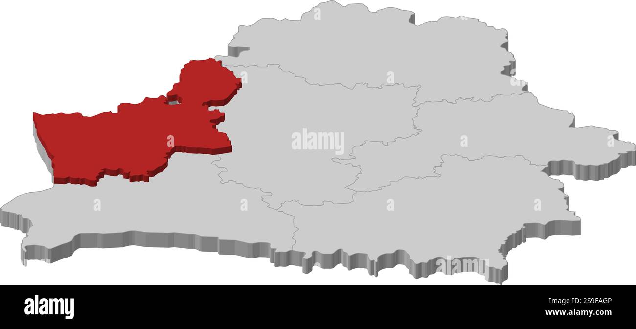Map of Belarus as a gray piece., Grodno is highlighted in red Stock ...