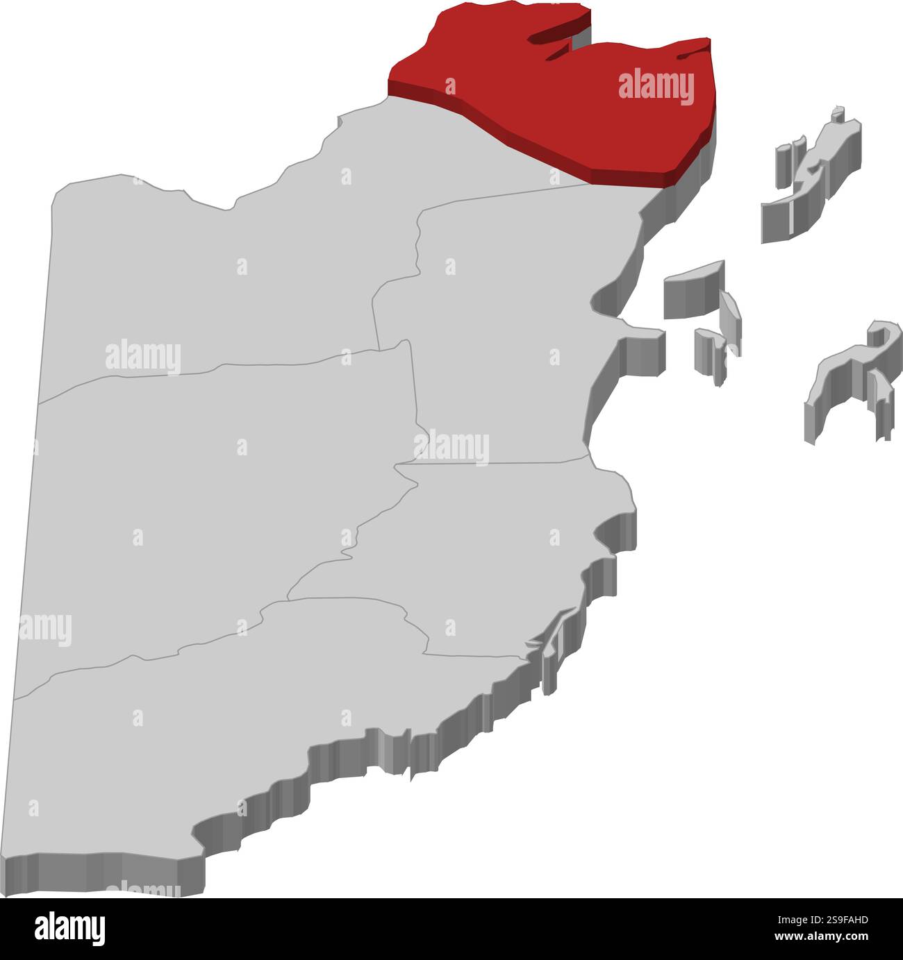 Map of Belize as a gray piece, Corozal is highlighted in red Stock ...