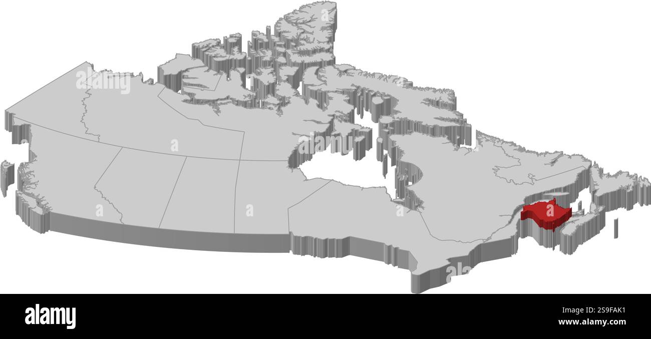 Map of Canada as a gray piece., New Brunswick is highlighted in red ...