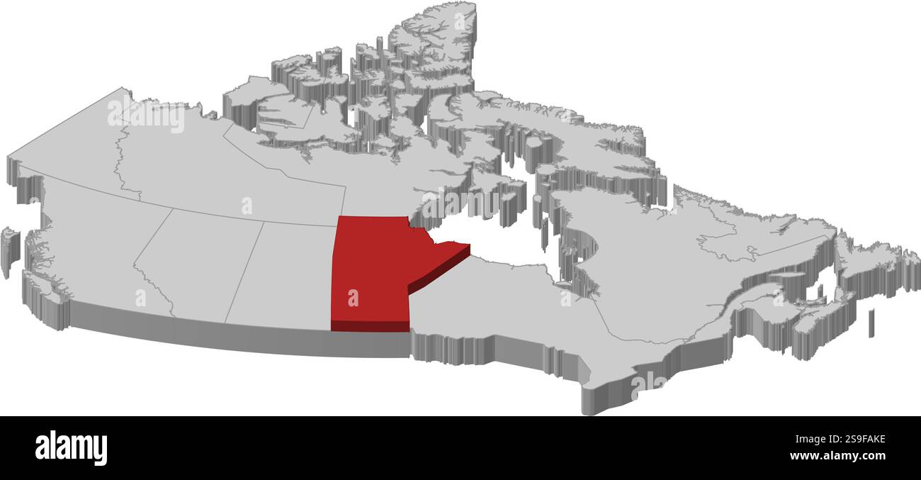 Map of Canada as a gray piece., Manitoba is highlighted in red Stock ...
