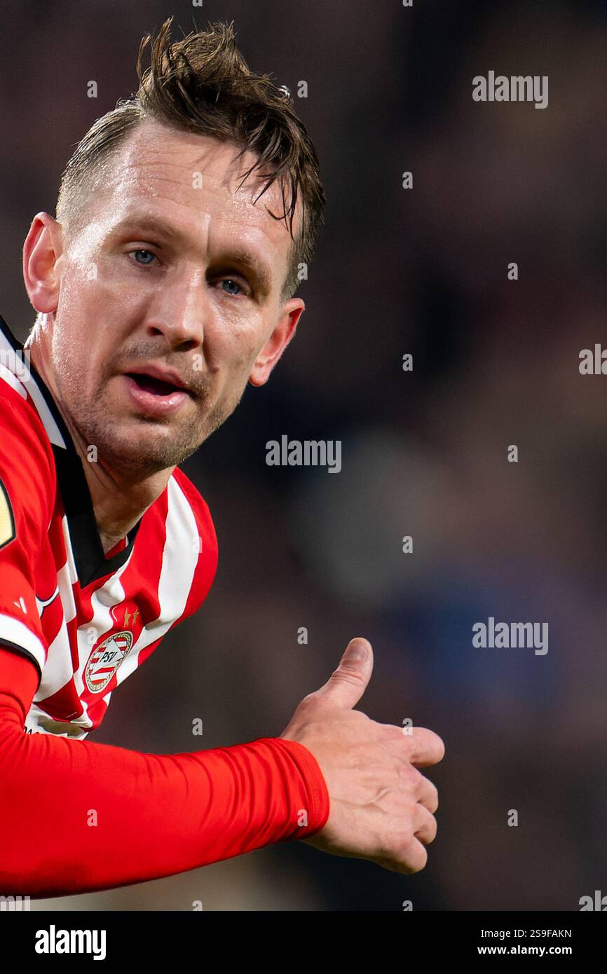 EINDHOVEN, NETHERLANDS - JANUARY 25: Luuk de Jong of PSV looks on ...