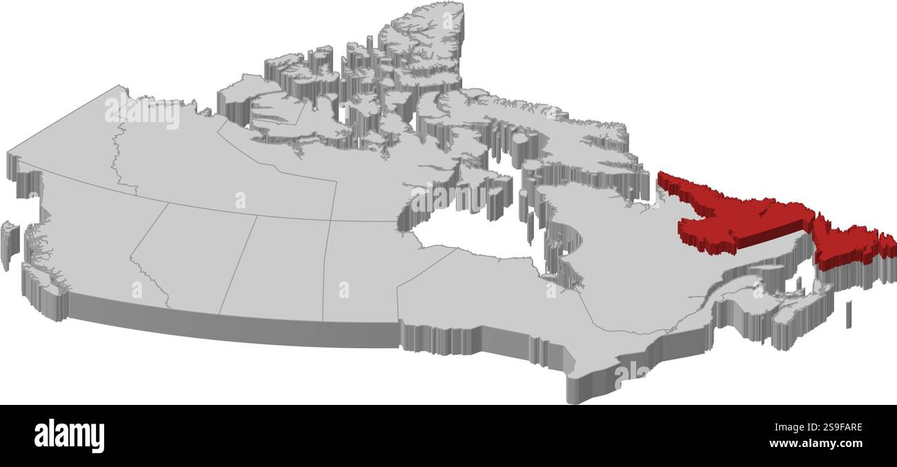 Map of Canada as a gray piece., Newfoundland and Labrador is ...