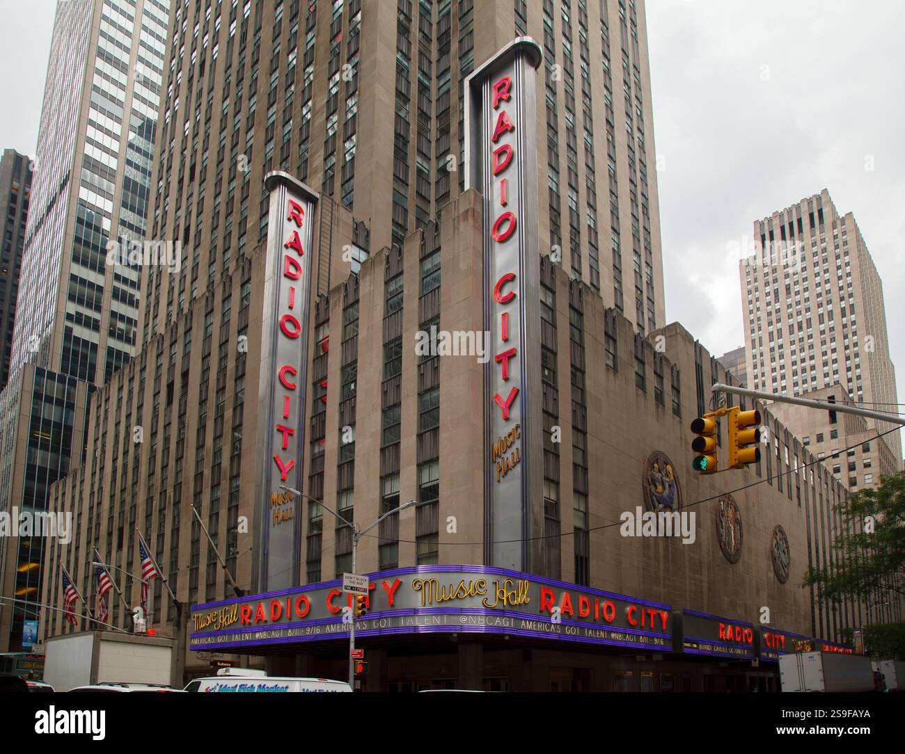 The Radio City music hall billboard at 6th avenue, Midtown Manhattan ...