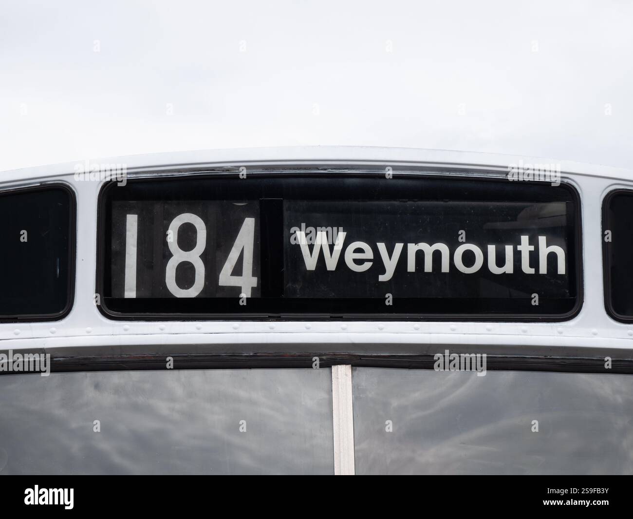 Bus destination display Weymouth Stock Photo - Alamy