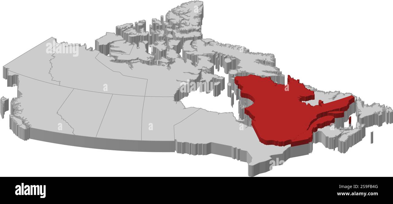 Map of Canada as a gray piece., Quebec is highlighted in red Stock ...