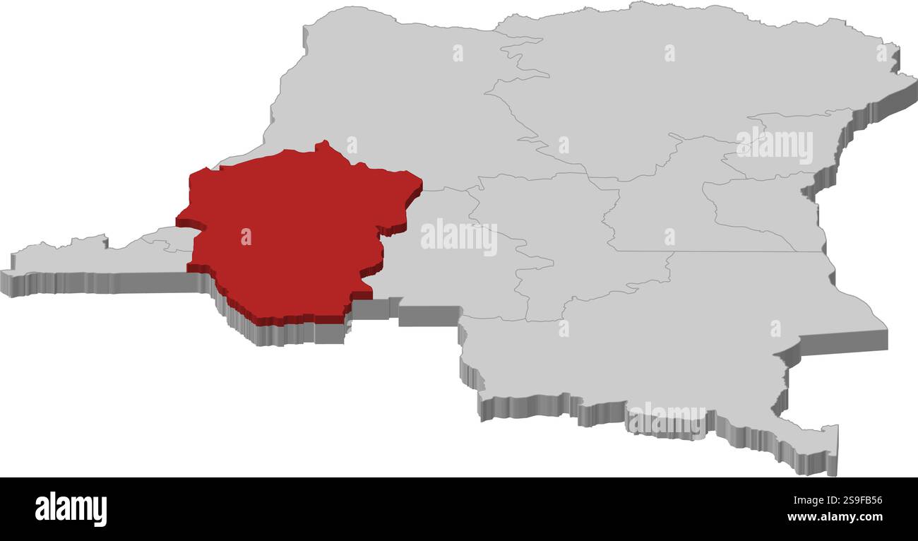 Map of Democratic Republic of the Congo as a gray piece, Bandundu is ...