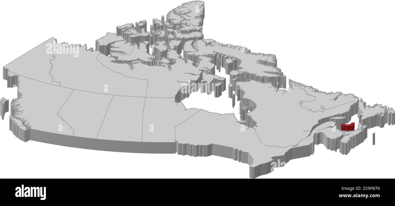 Map of Canada as a gray piece., Prince Edward Island is highlighted in ...