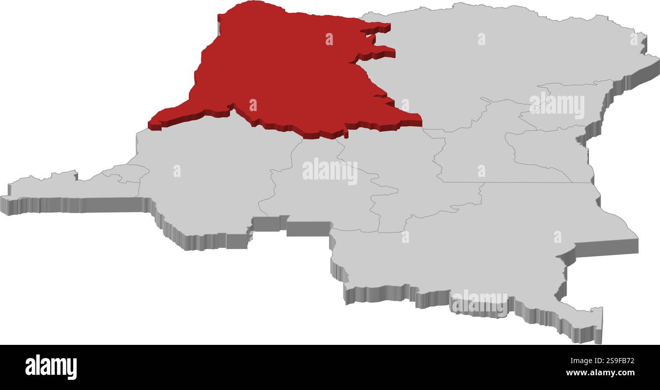 Map of Democratic Republic of the Congo as a gray piece, Équateur is ...