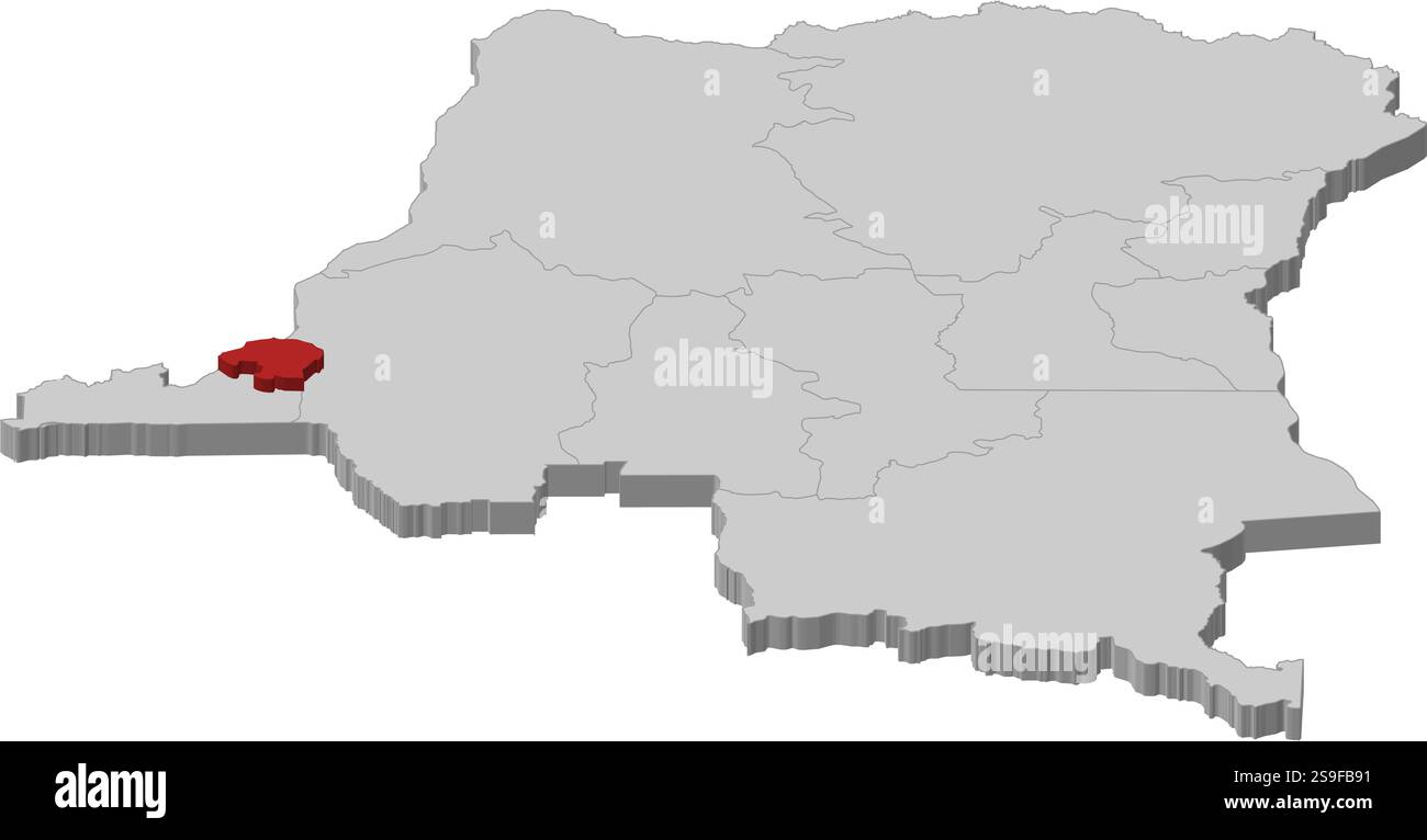 Map of Democratic Republic of the Congo as a gray piece, Kinshasa is ...