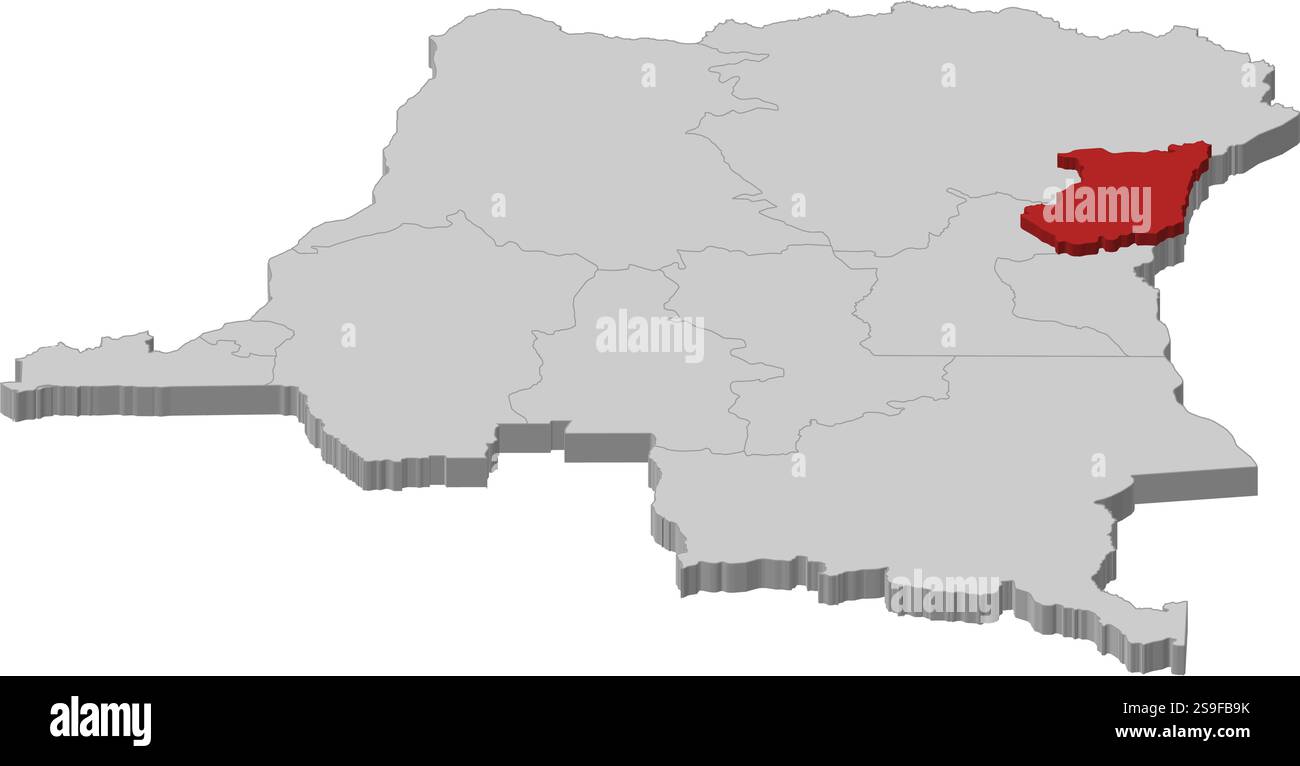 Map of Democratic Republic of the Congo as a gray piece, North Kivu is ...