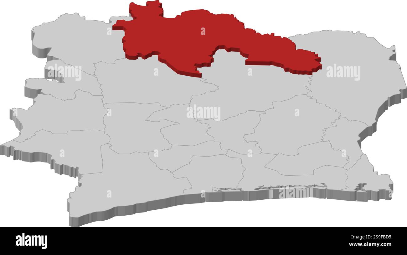 Map of Ivory Coast as a gray piece, Savanes is highlighted in red Stock ...
