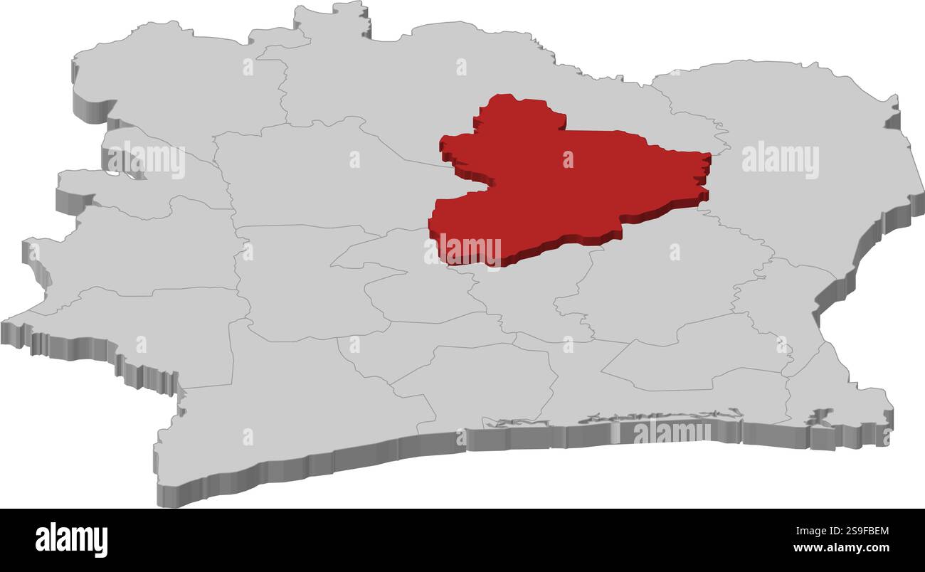 Map of Ivory Coast as a gray piece, Vallée du Bandama is highlighted in ...