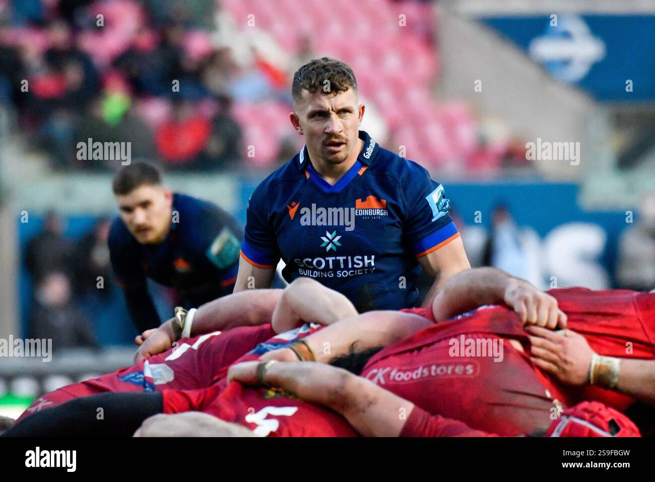 Llanelli, Wales. 25 January 2025. Ben Vellacott of Edinburgh Rugby ...