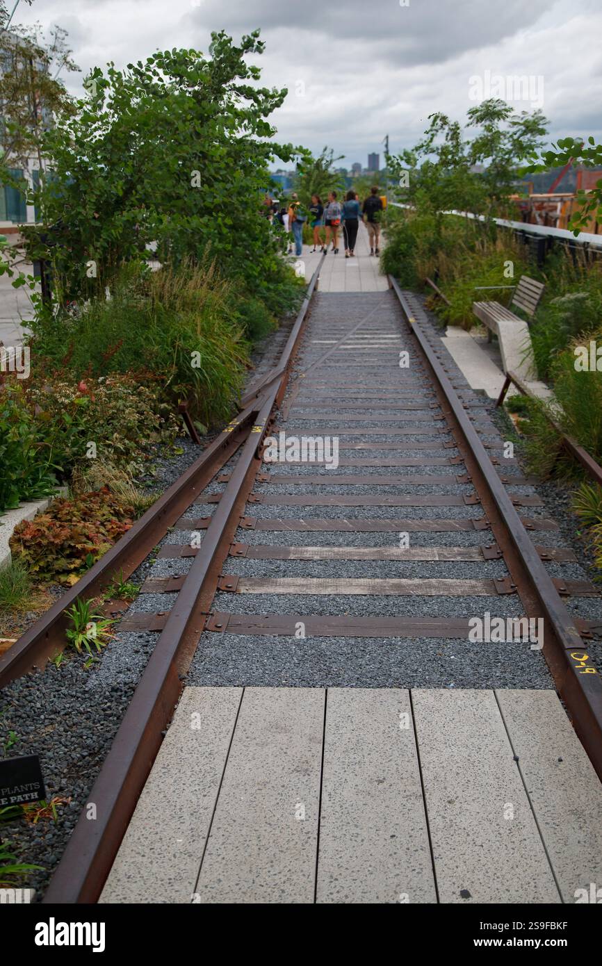 The High line park railroad tracs in Manhattan, New York City, USA ...
