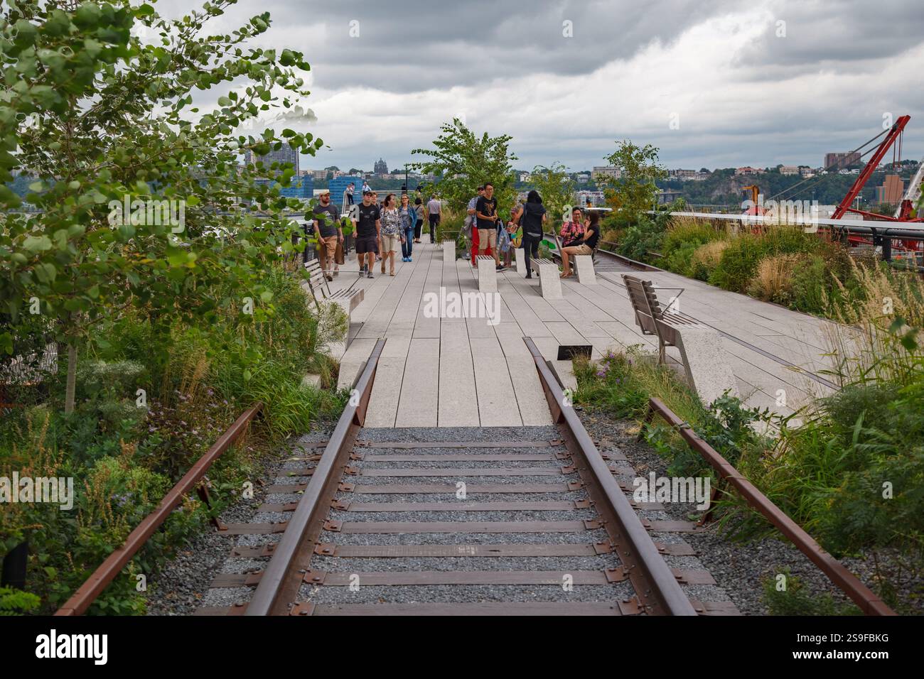 The High line park railroad tracs in Manhattan, New York City, USA ...