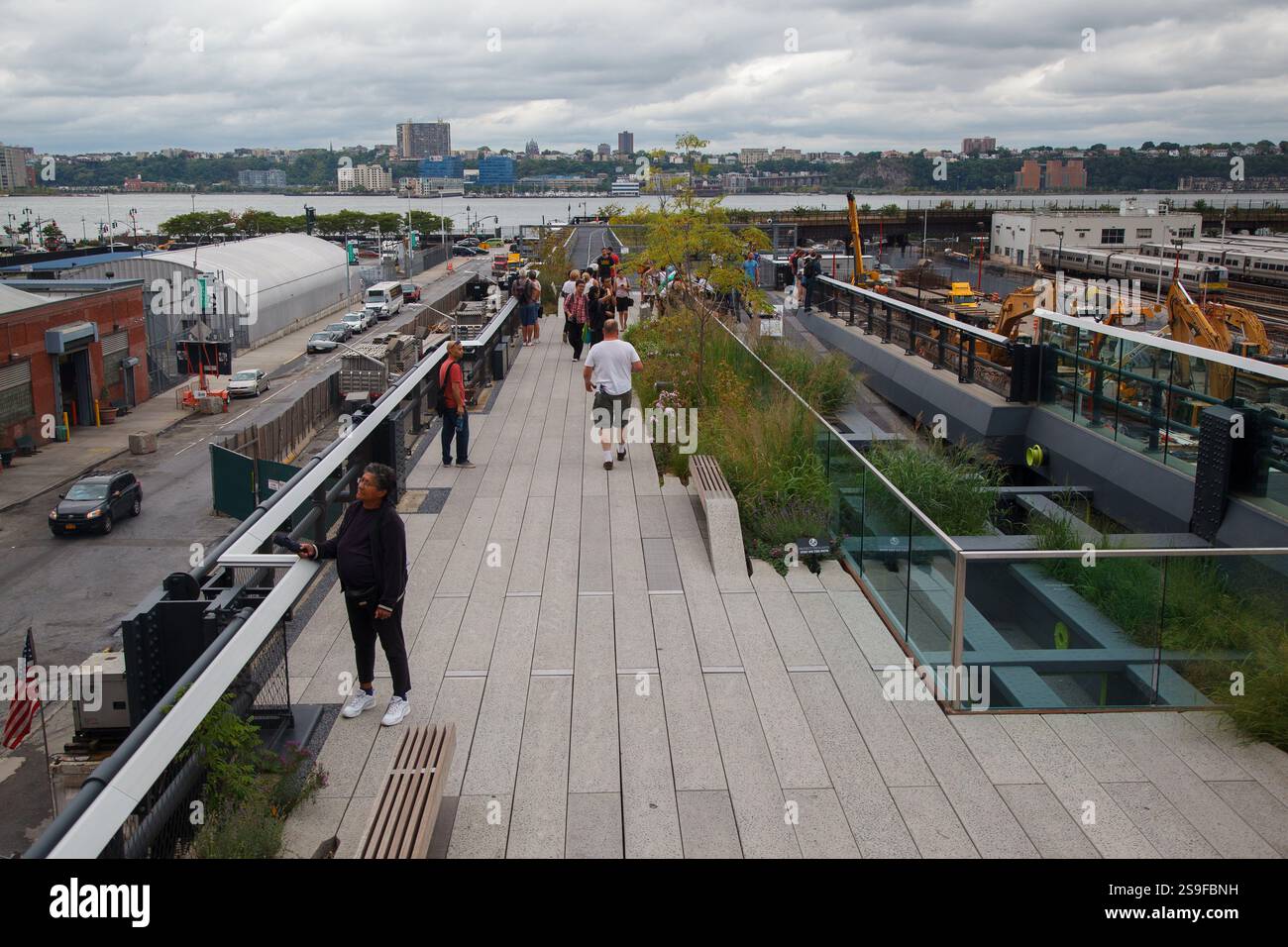 The High line park wood benches in Manhattan, New York City, USA Stock ...