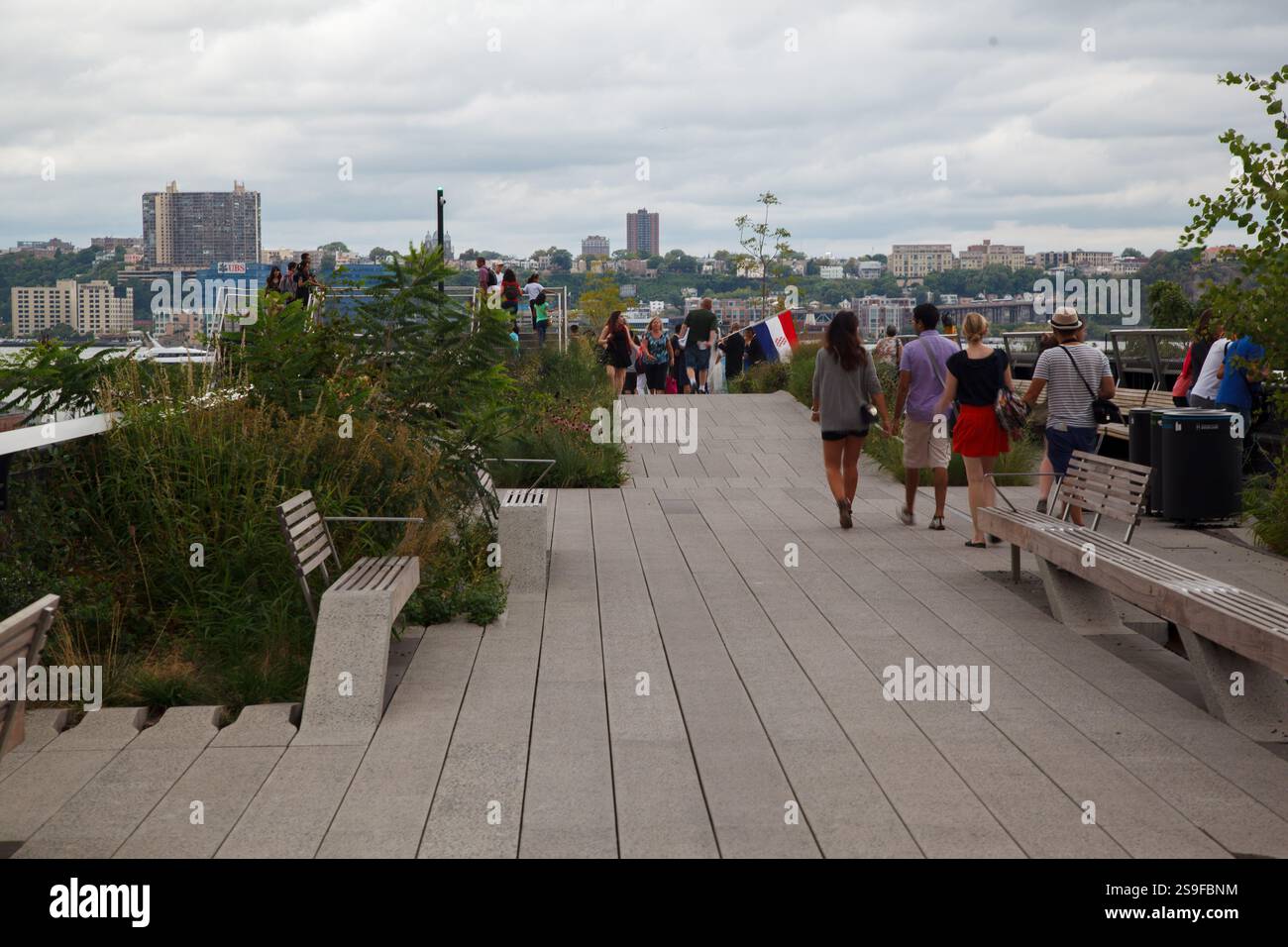 The High line park wood benches in Manhattan, New York City, USA Stock ...