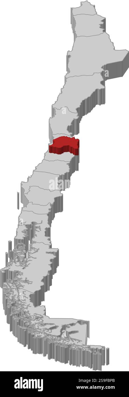 Map of Chile as a gray piece., Metropolitan Region is highlighted in ...