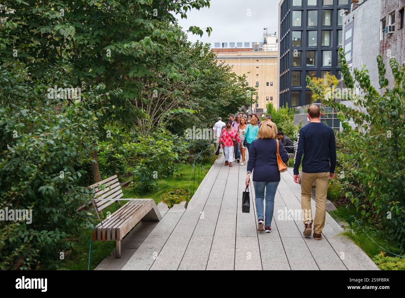 The High line park wood benches in Manhattan, New York City, USA Stock ...