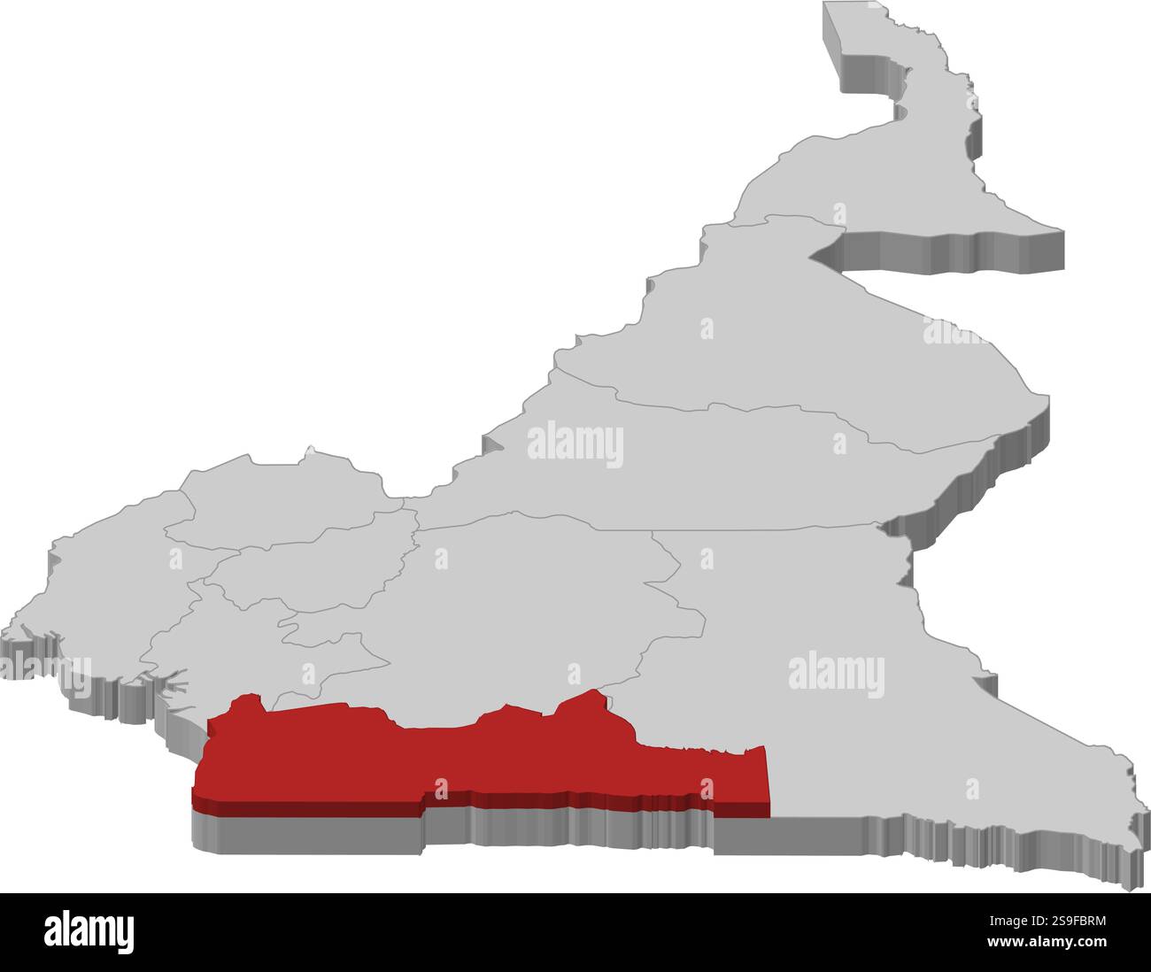 Map of Cameroon as a gray piece, South is highlighted in red Stock ...