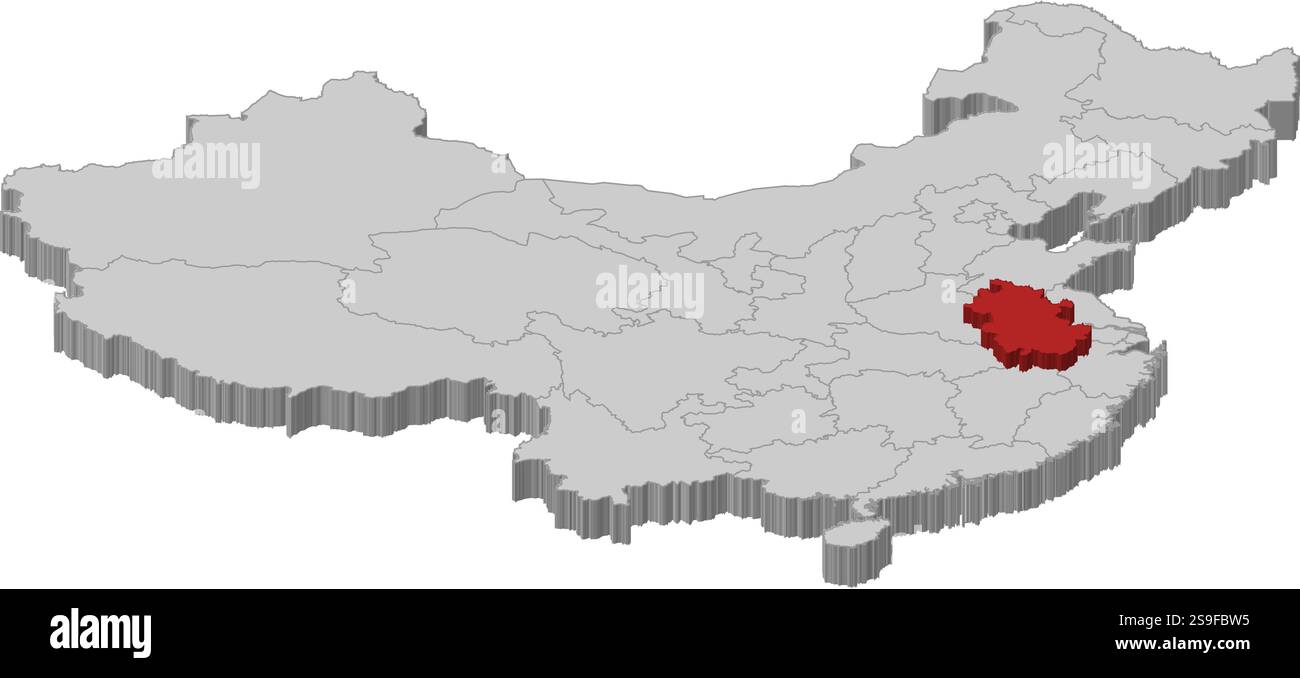 Map of China as a gray piece., Anhui is highlighted in red Stock Vector ...