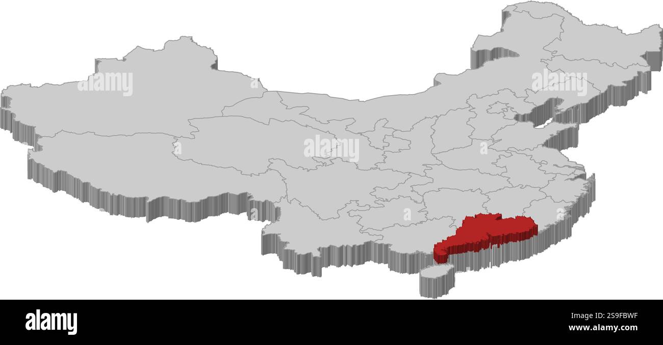 Map of China as a gray piece., Guangdong is highlighted in red Stock ...