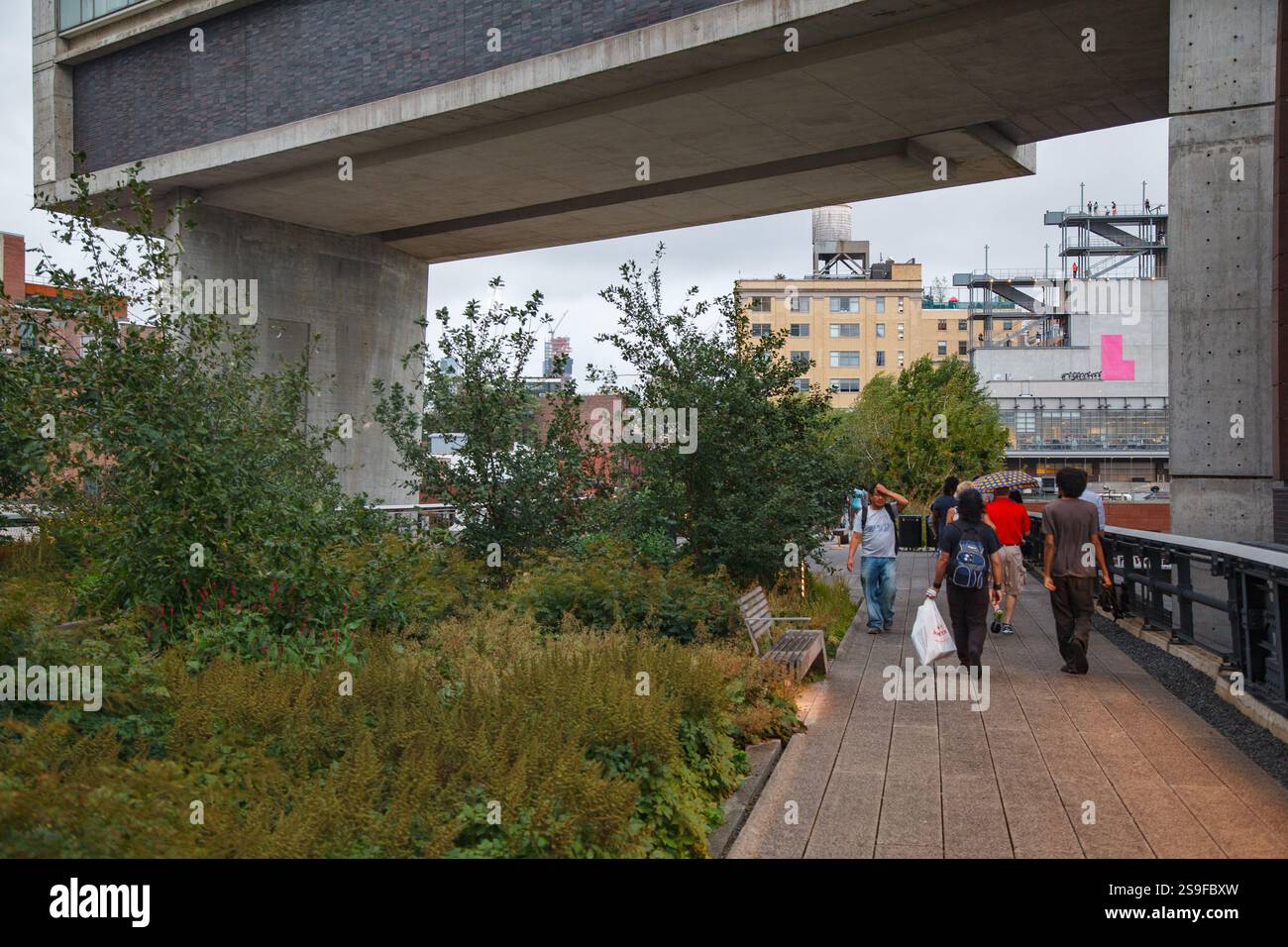 The High line park wood benches in Manhattan, New York City, USA Stock ...