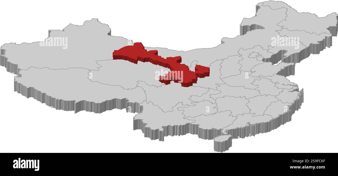 Map of China as a gray piece., Gansu is highlighted in red Stock Vector ...