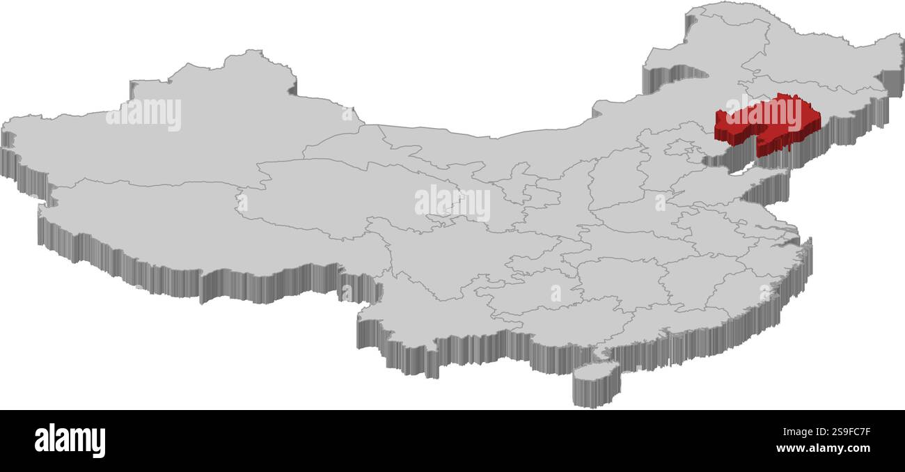 Map of China as a gray piece., Liaoning is highlighted in red Stock ...