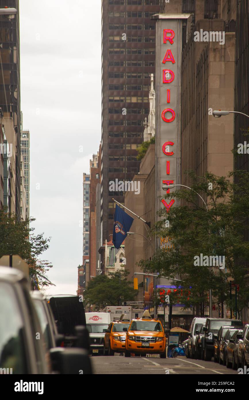 The Radio City music hall billboard at 6th avenue, Midtown Manhattan ...