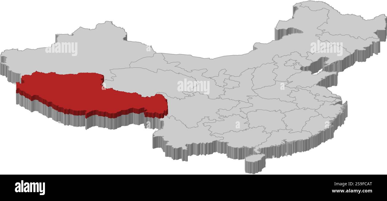 Map of China as a gray piece., Tibet is highlighted in red Stock Vector ...