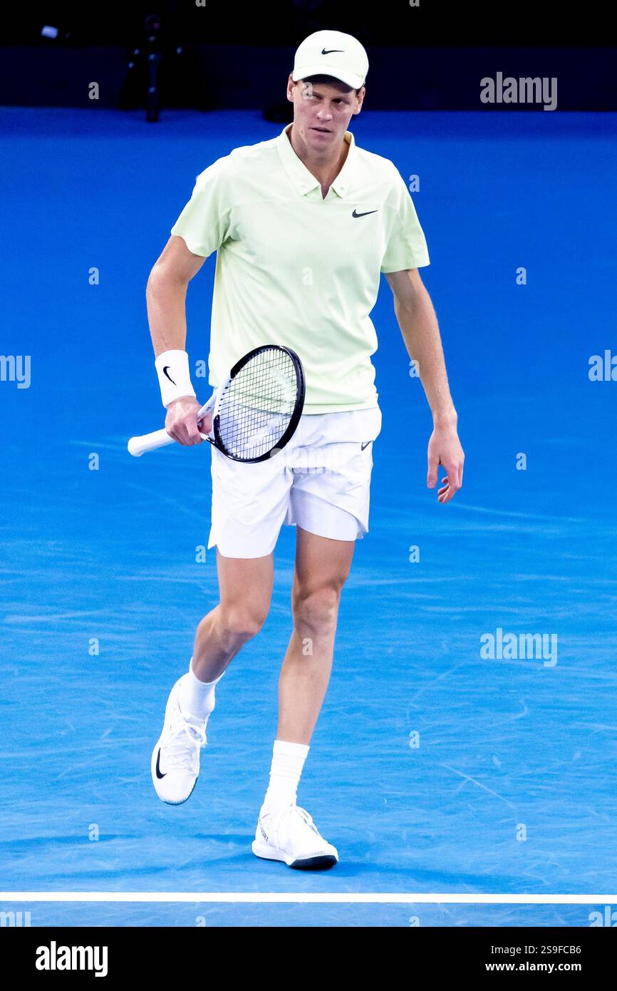 MELBOURNE, VIC - JANUARY 26: Jannik Sinner of Italy in action during ...